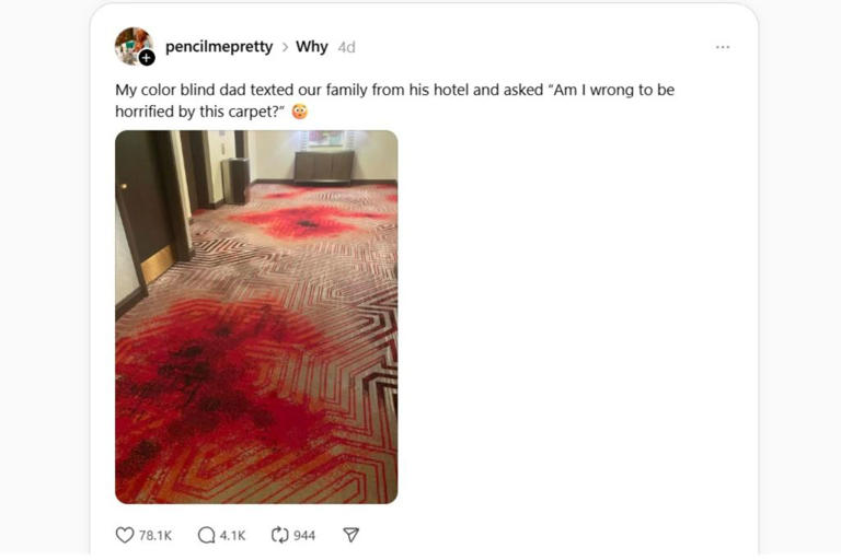 Shock at what colorblind man sees in hotel hallway: "Horrified"