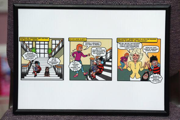 Queen Camilla meets iconic Beano characters Dennis the Menace and Gnasher