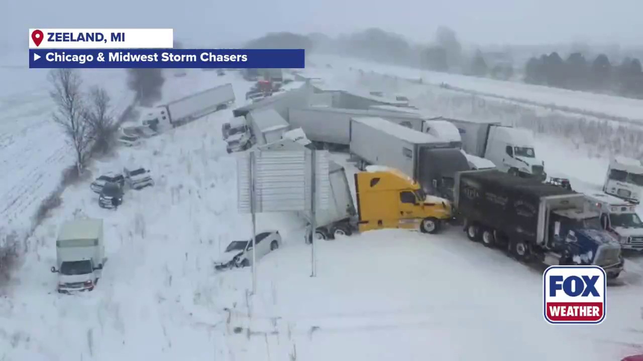 Massive 100+ vehicle pile-up crash on Michigan's west side