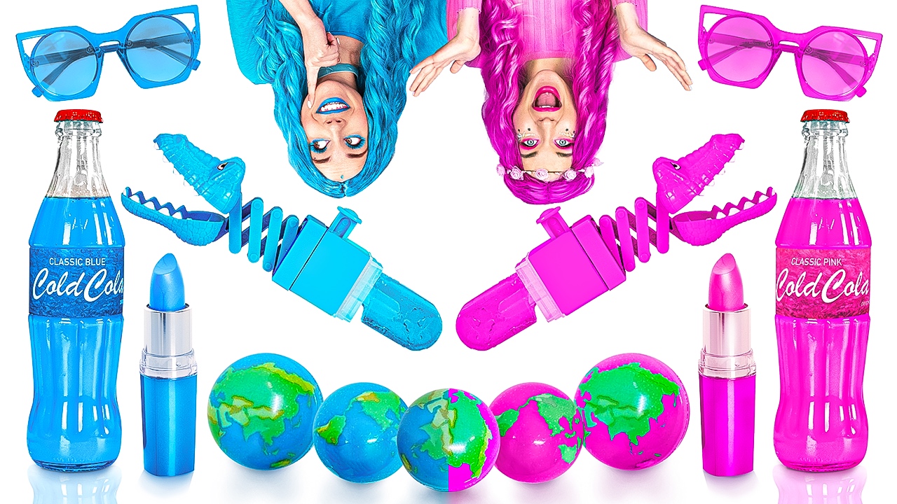 Colorful food challenge: Pink vs blue feast for 24 hours!