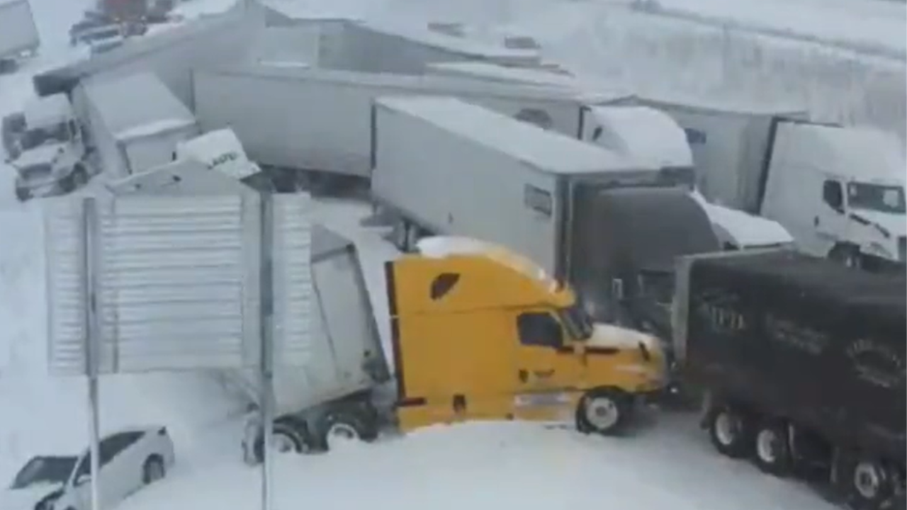 Watch: Drone footage shows massive 100-vehicle pile-up on Michigan ...