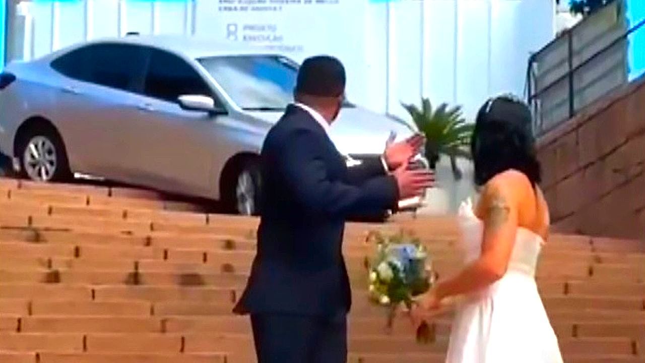 Wedding shoot halted as car bumps down cathedral steps