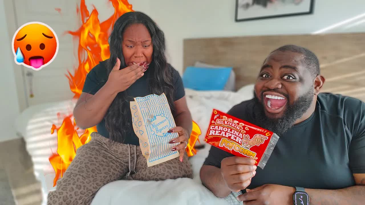 Giving my wife the world's hottest popcorn! Hilarious reaction