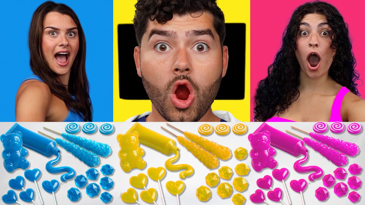 One color food vs cavities challenge! (Red vs blue vs yellow)