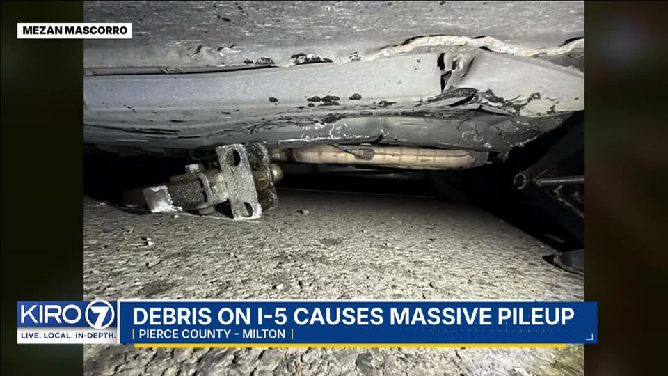 Video: Debris causes 20-car pileup on I-5 this morning