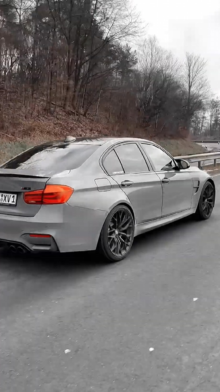 Performance sedan captured in unique gray color