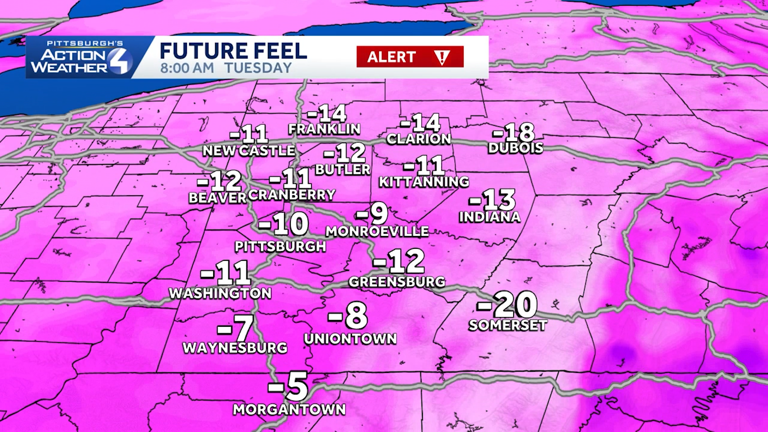 Cold weather advisory in western Pennsylvania with sub-zero wind chills