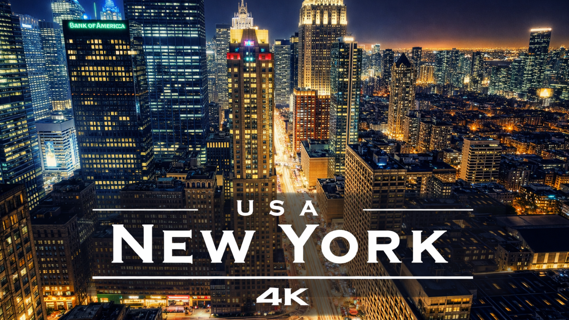 New York City at night USA by drone in stunning 4K