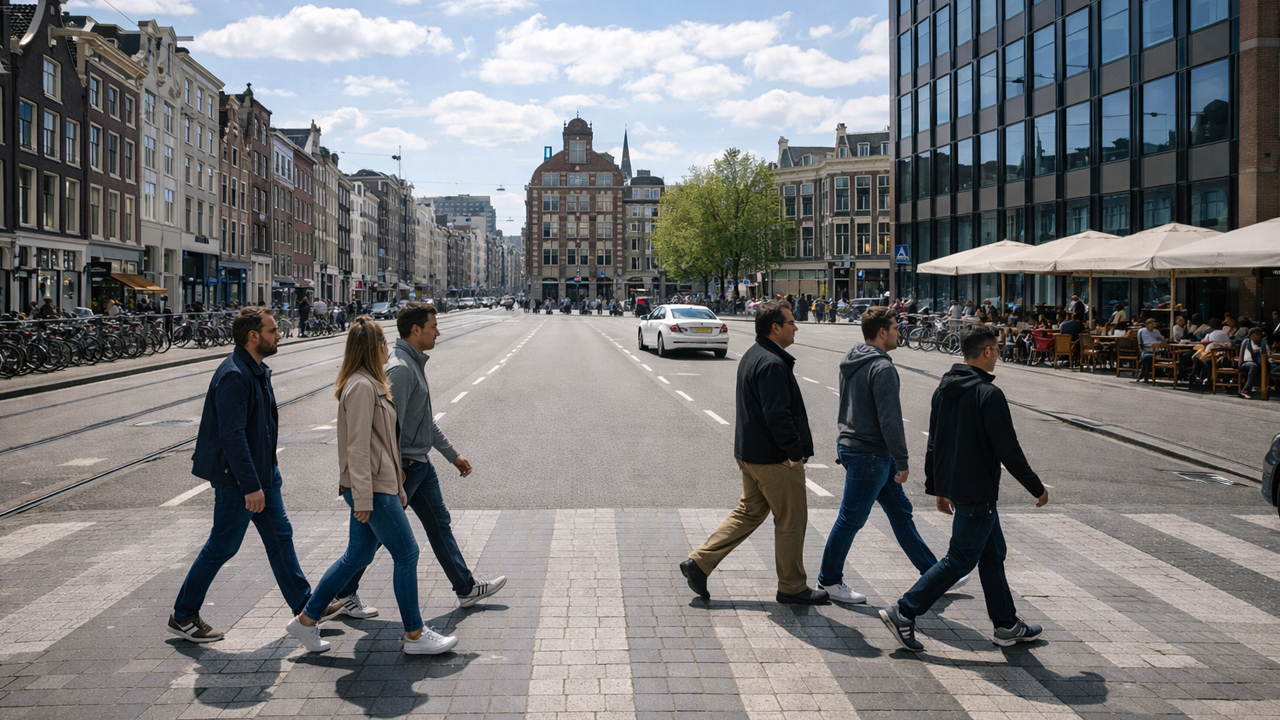 Walking across Amsterdam city streets