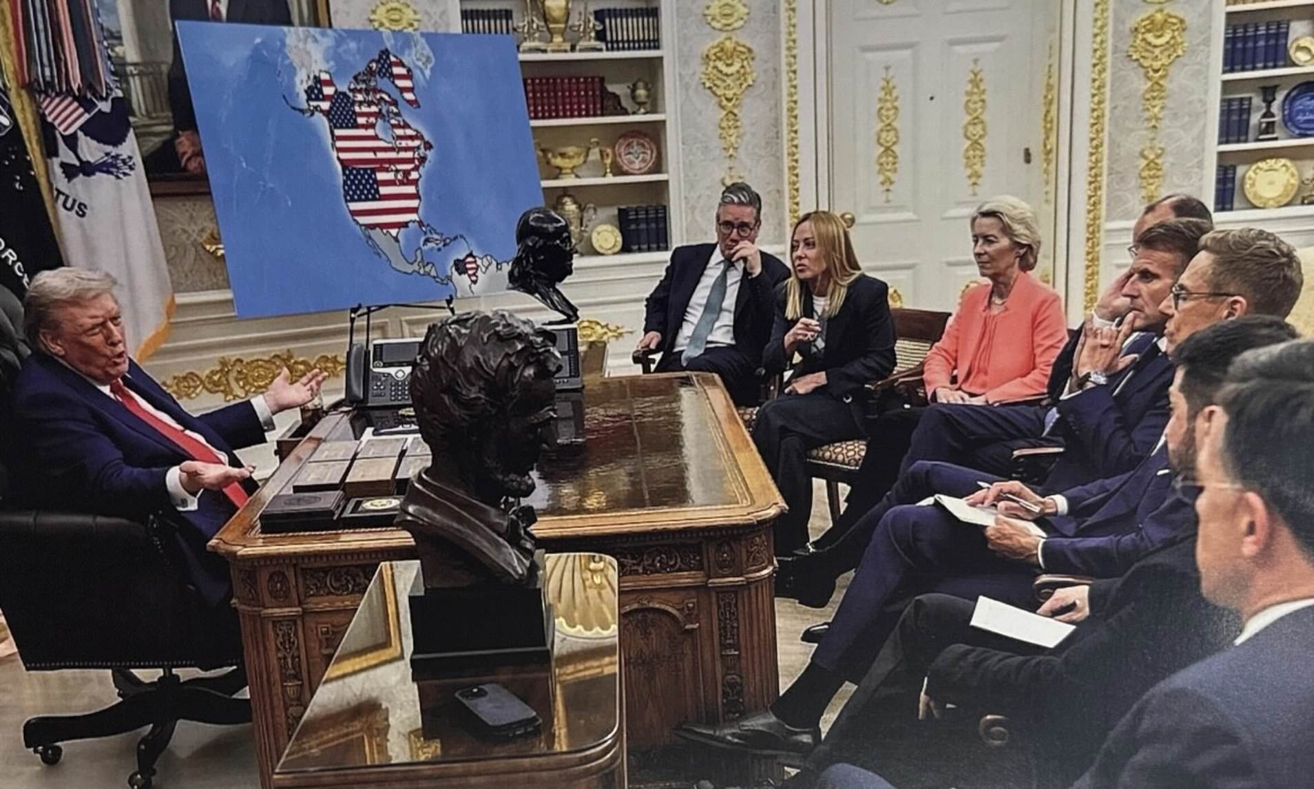 Trump trolls European leaders with AI image of them looking at map ...