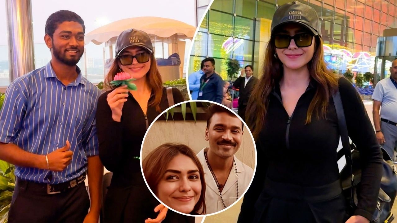 Mrunal Thakur receives a flower from fan at Mumbai airport amid wedding ...