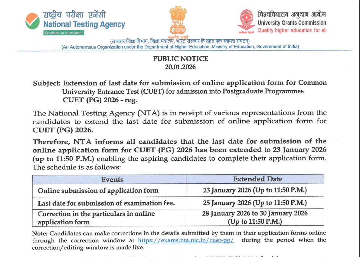 CUET PG 2026 registration deadline extended again: Check the last date ...