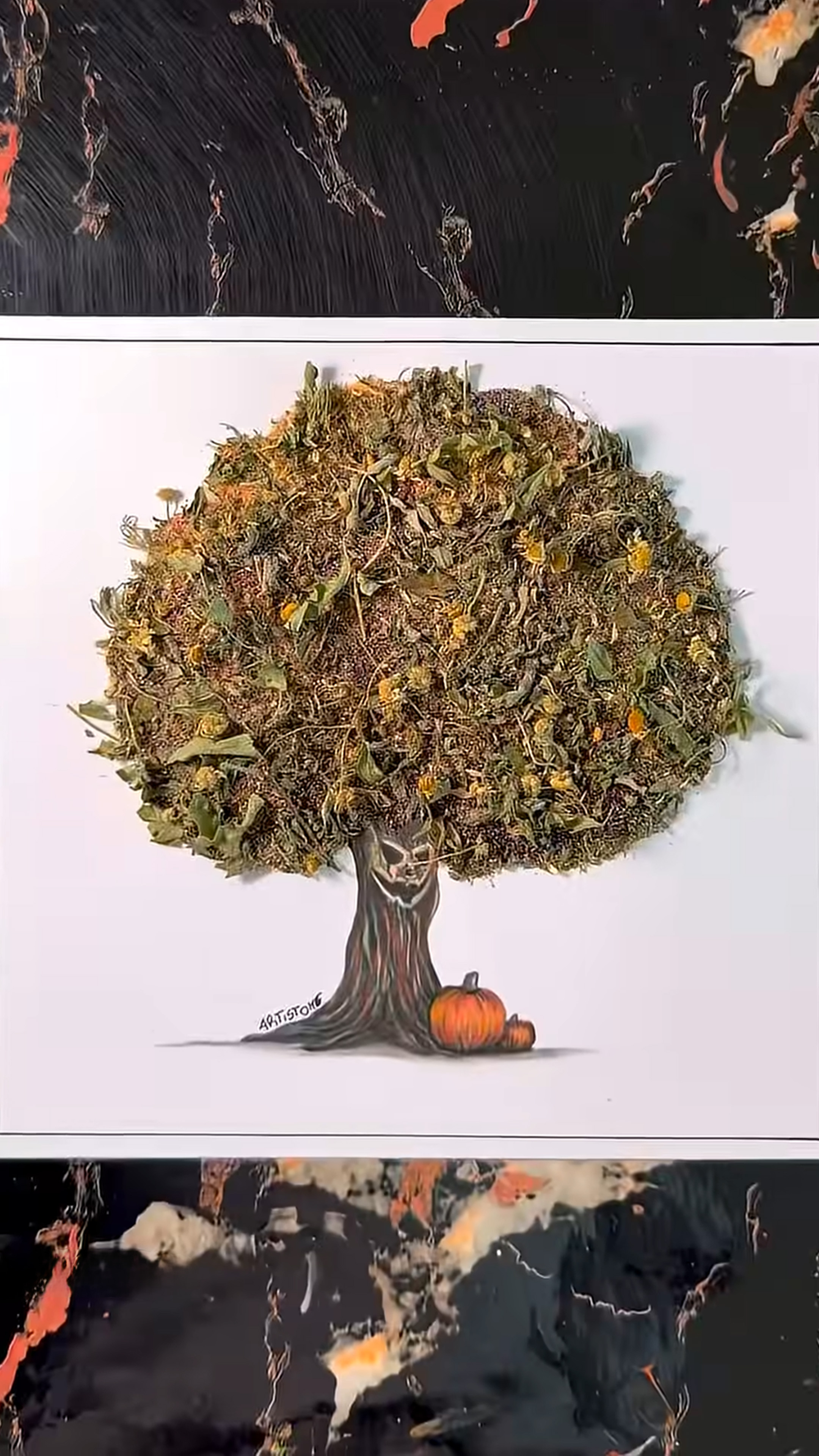 Spooky tree made with chamomile leaf art