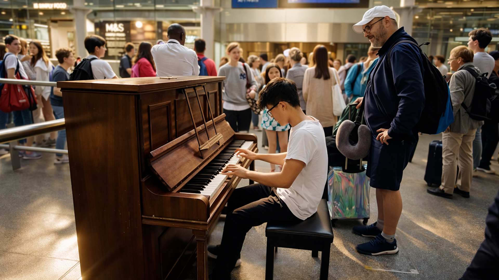 Interstellar theme played on an old station piano