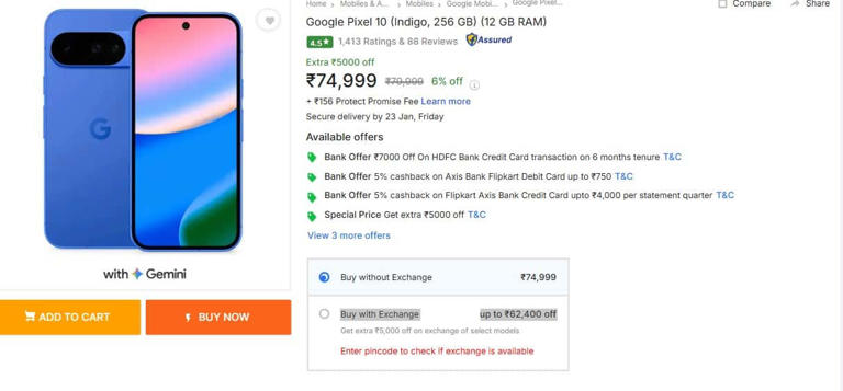 Flipkart Republic Day Sale 2026: Google Pixel 9a, Pixel 10 get massive ...