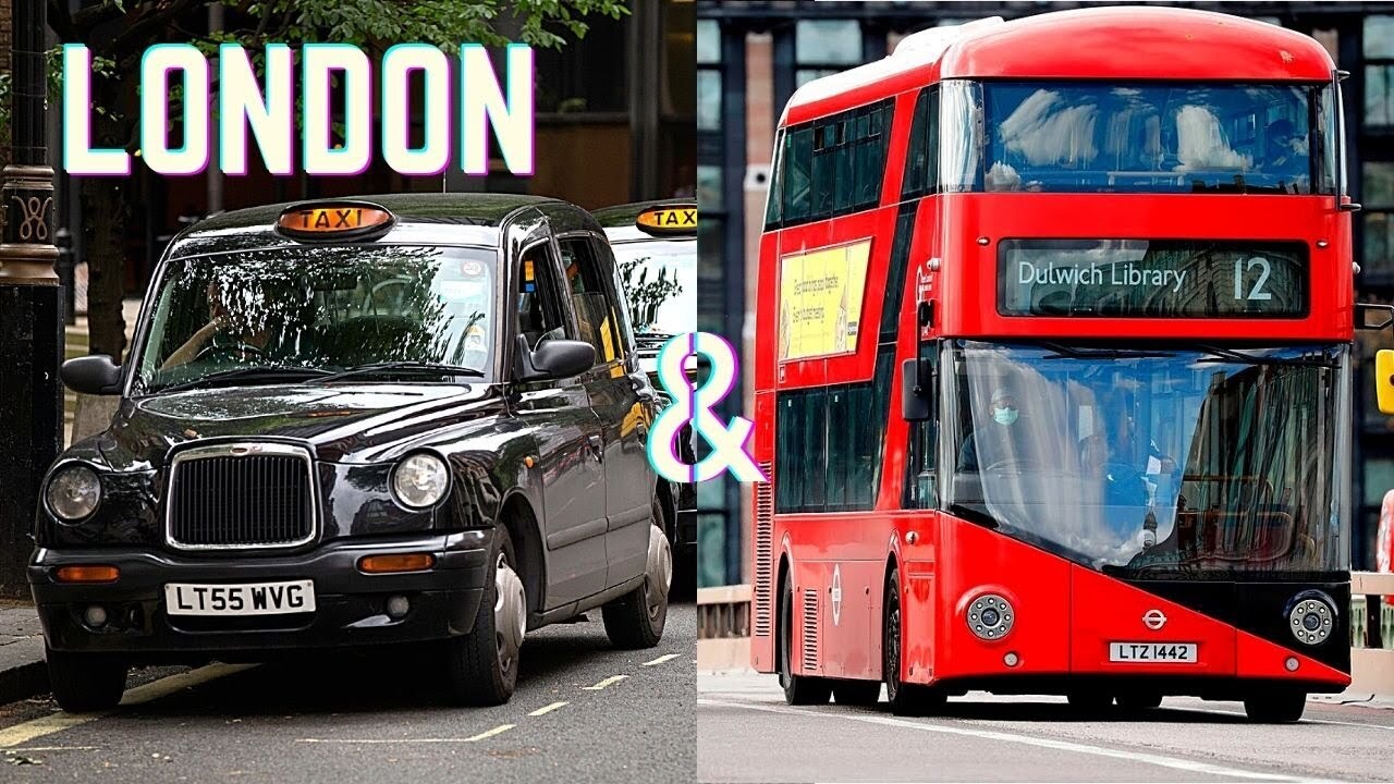 Famous London taxis and red double decker buses - Hackney carriage ...