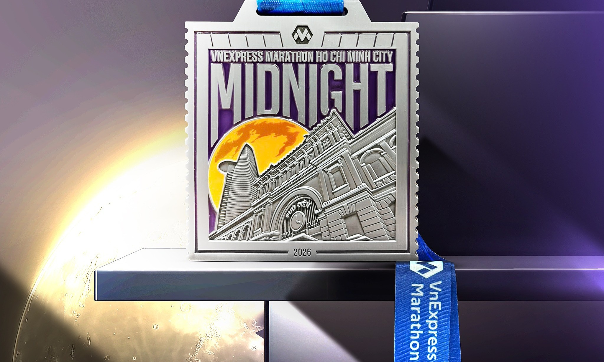 HCMC midnight marathon 2026 medal features stamp-inspired design