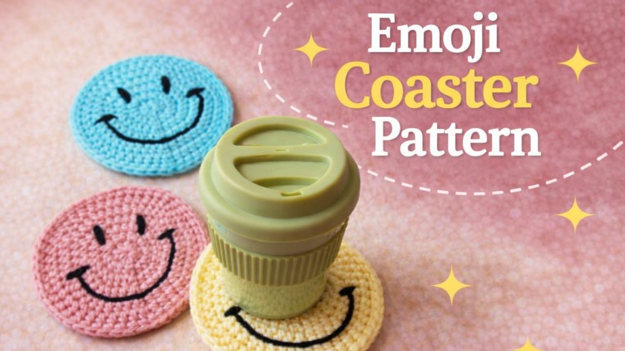 Emoji crochet coaster pattern | Fun coaster crochet tutorial