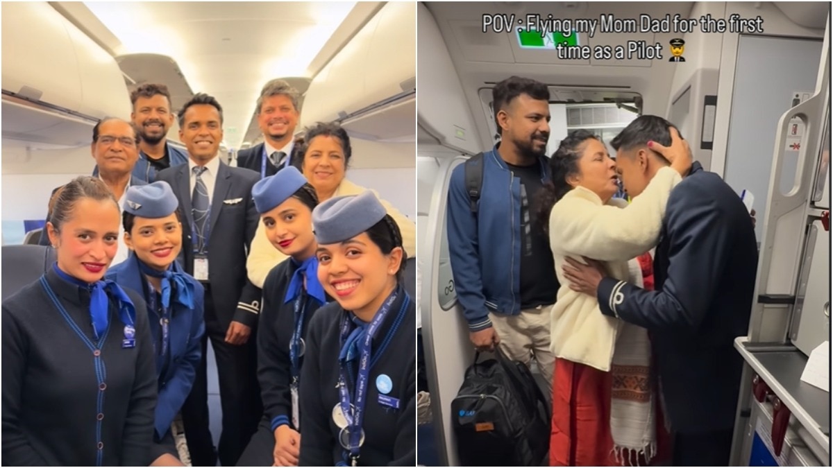 IndiGo pilot flies parents for the first time, touches their feet in ...