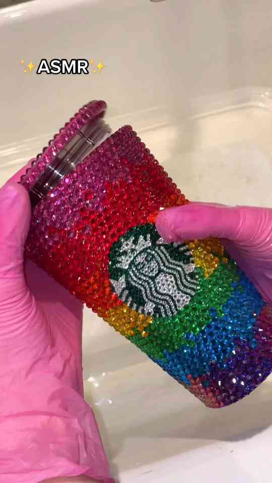 ASMR rainbow rhinestone tumbler wash satisfying clean