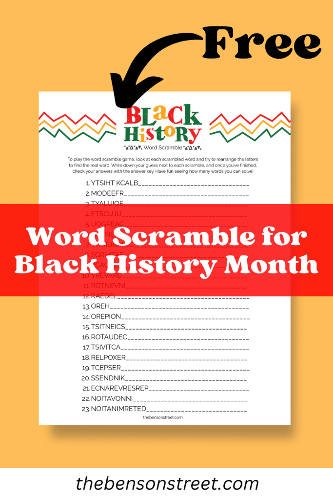 Free printable Black History Month word scramble for kids