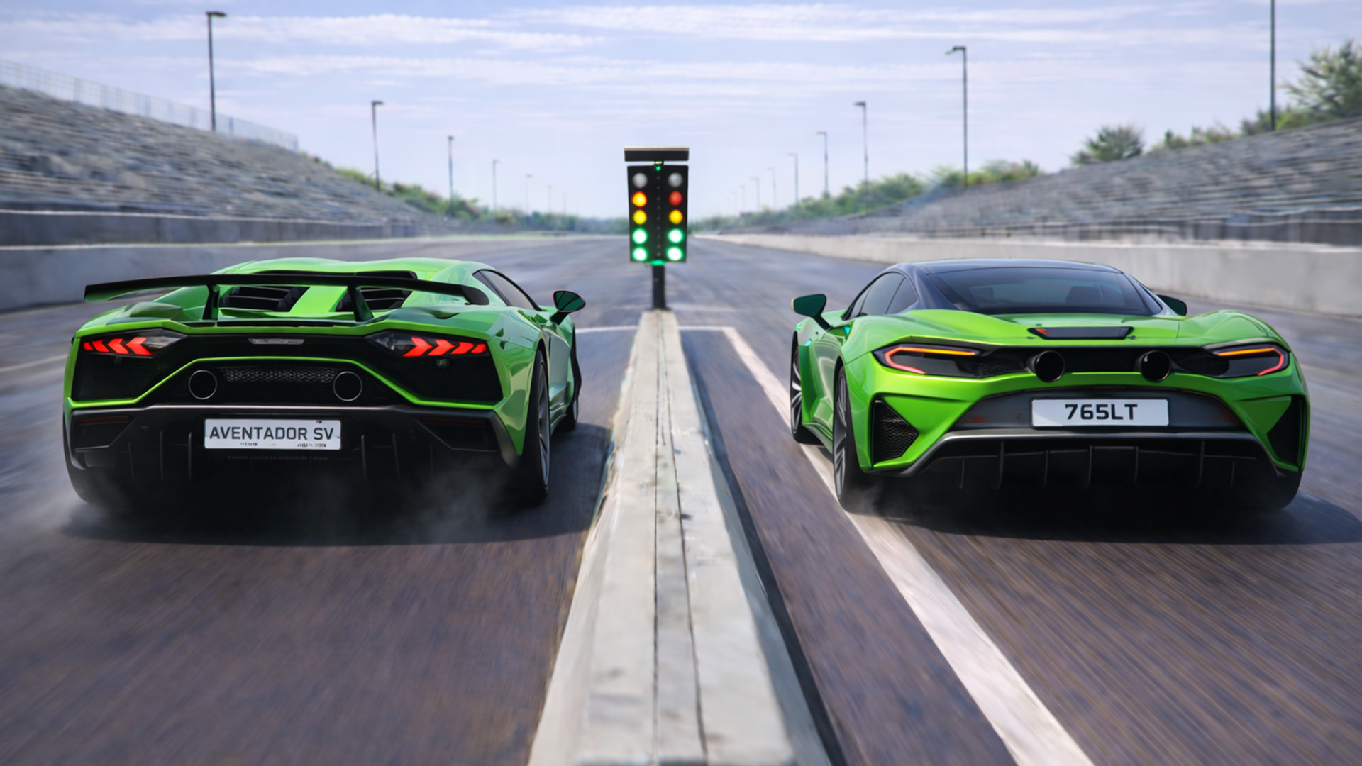 Lamborghini Aventador SV vs McLaren 765LT drag race