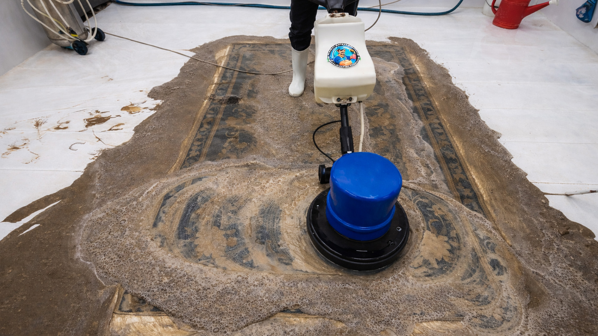 Careful cleaning of a heavily soiled rug