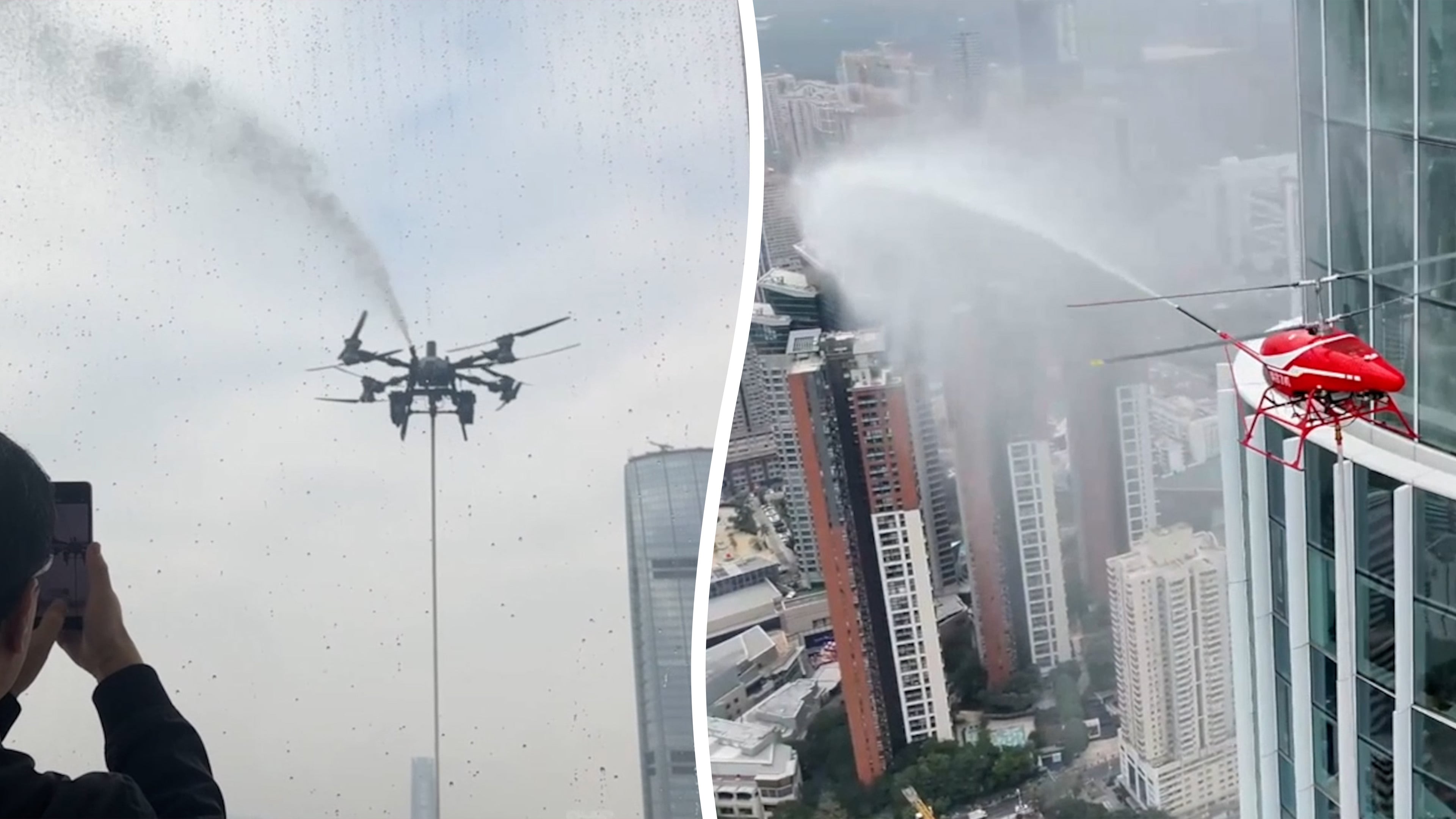 Footage shows a Chinese drone capable of firefighting a high-rise building