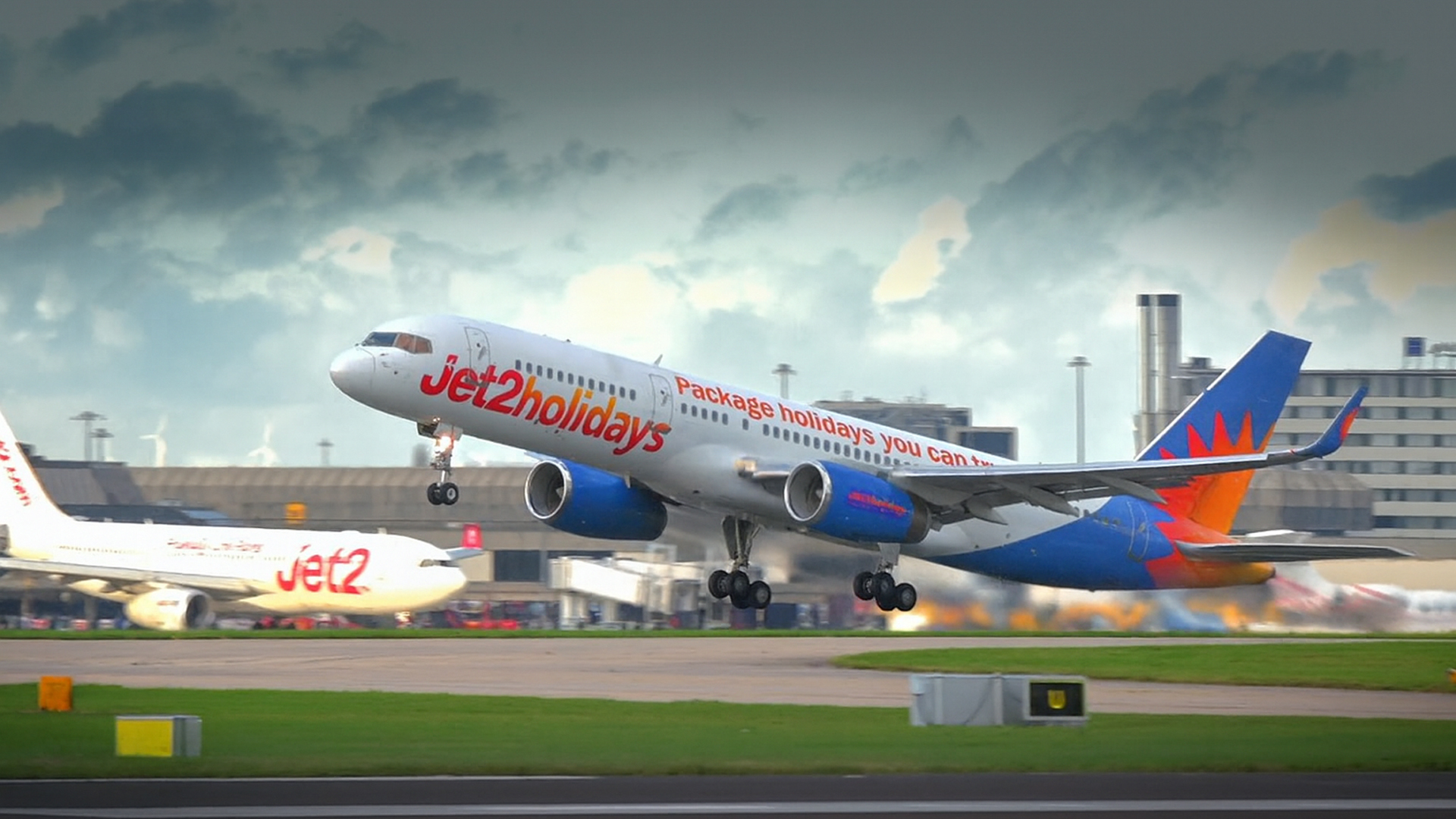 Passenger plane lifts off steeply during morning takeoff
