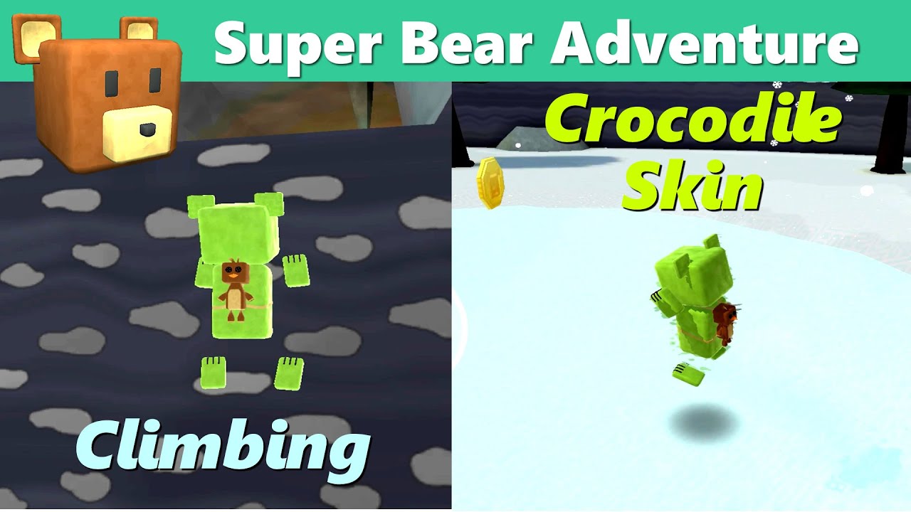 Super Bear Adventure update 11.1, crocodile skin, climbing in Snow Valley