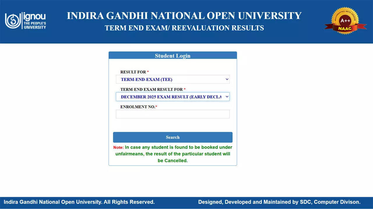 IGNOU December 2025 TEE result declared, check UG and PG scores online ...