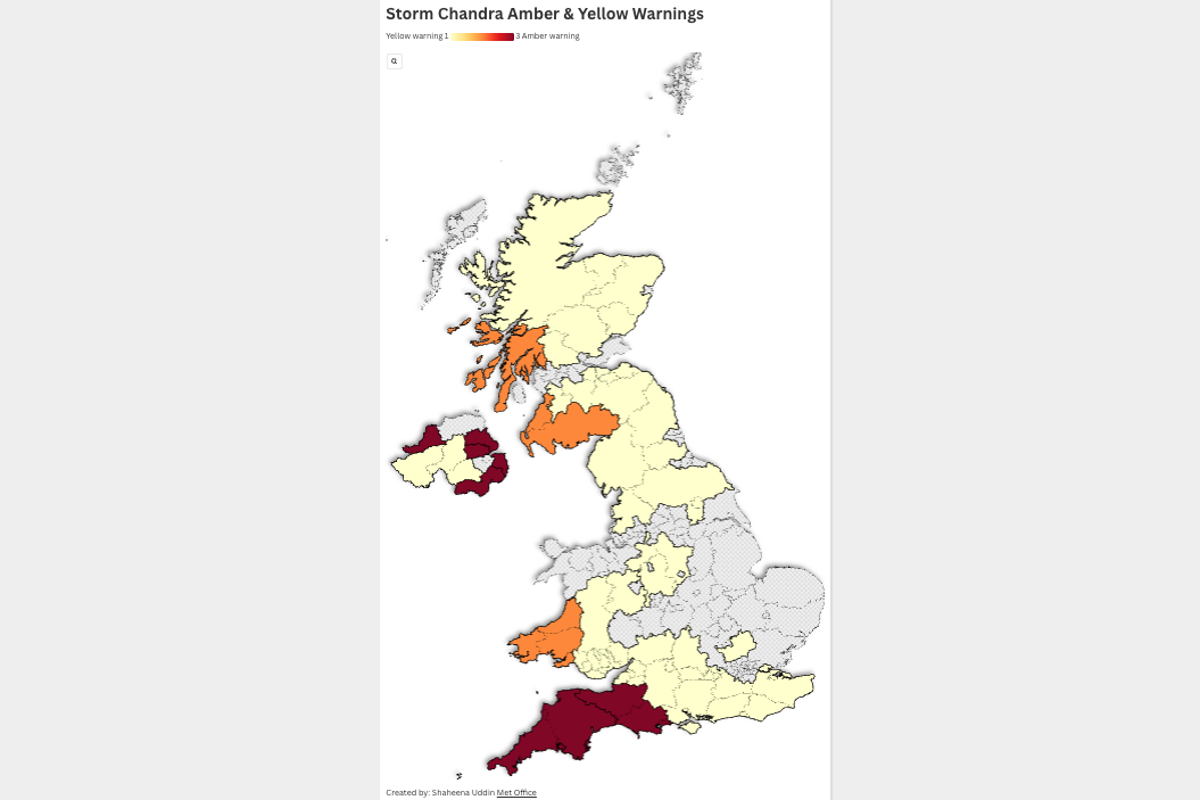 Storm Chandra map: Where snow, wind and heavy rain will batter Britain
