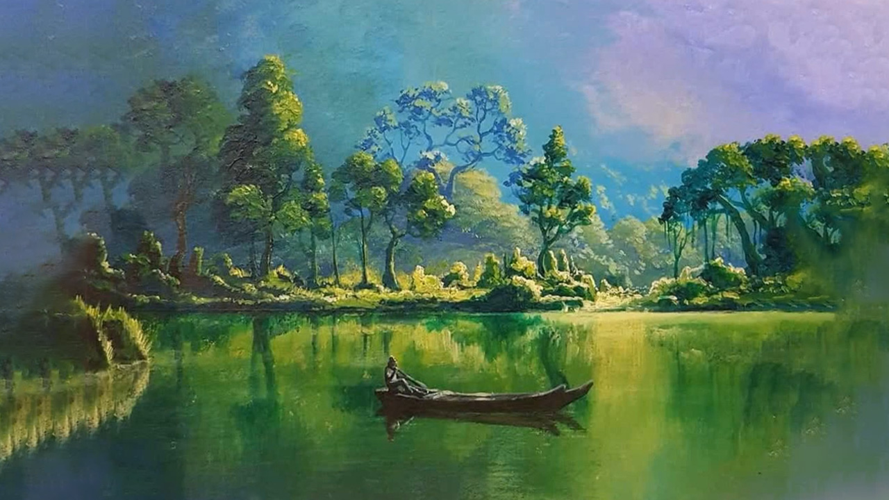 How to paint a peaceful Situ Gunung Lake with acrylics easily