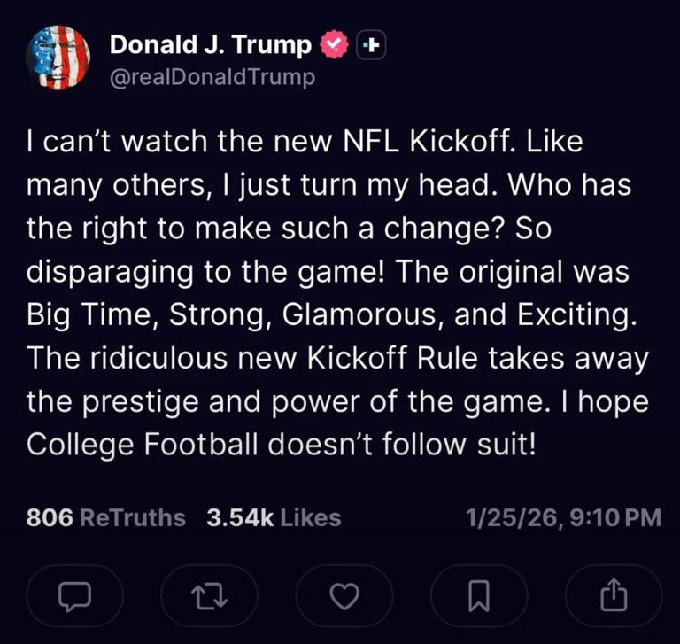 Donald Trump’s NFL kickoffs rant makes no sense whatsoever