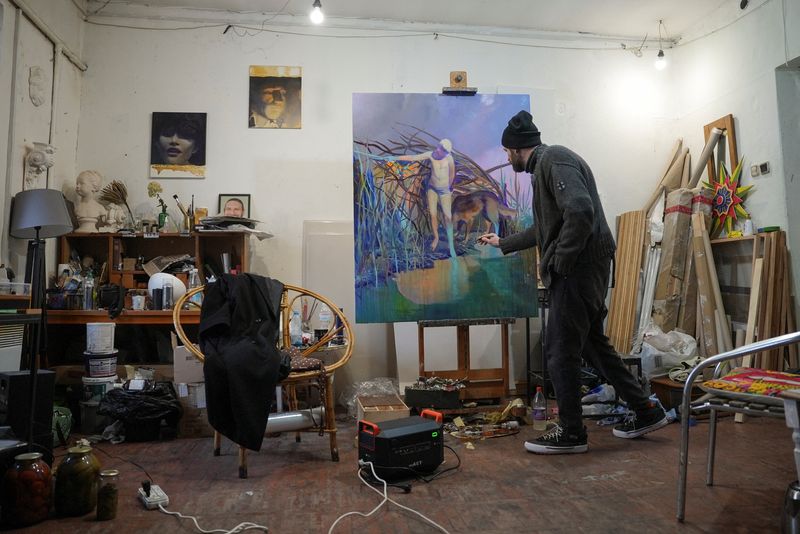 As Russia bombs, Ukraine's artists squeeze frozen paint from the tube