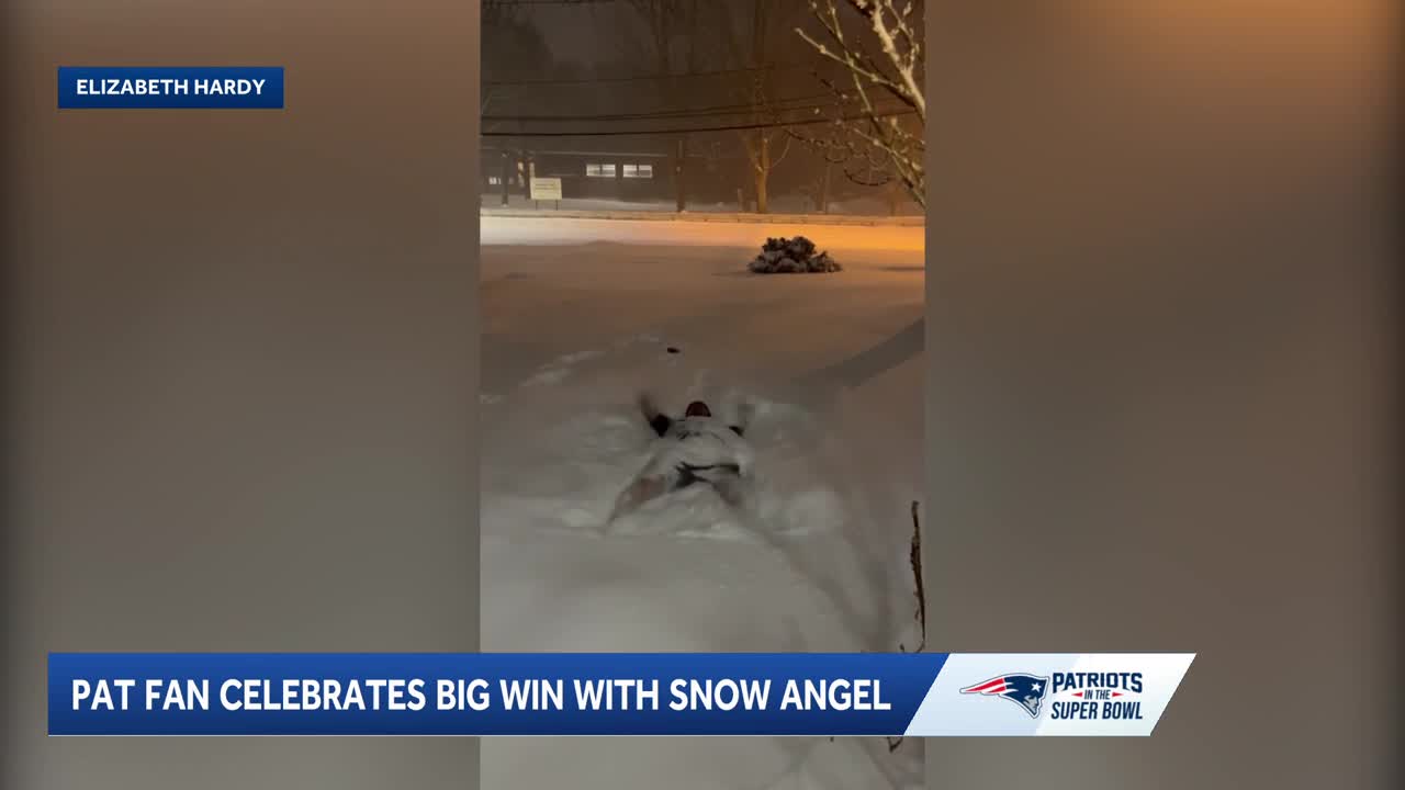 Video: Patriots fan celebrates win with snow angel