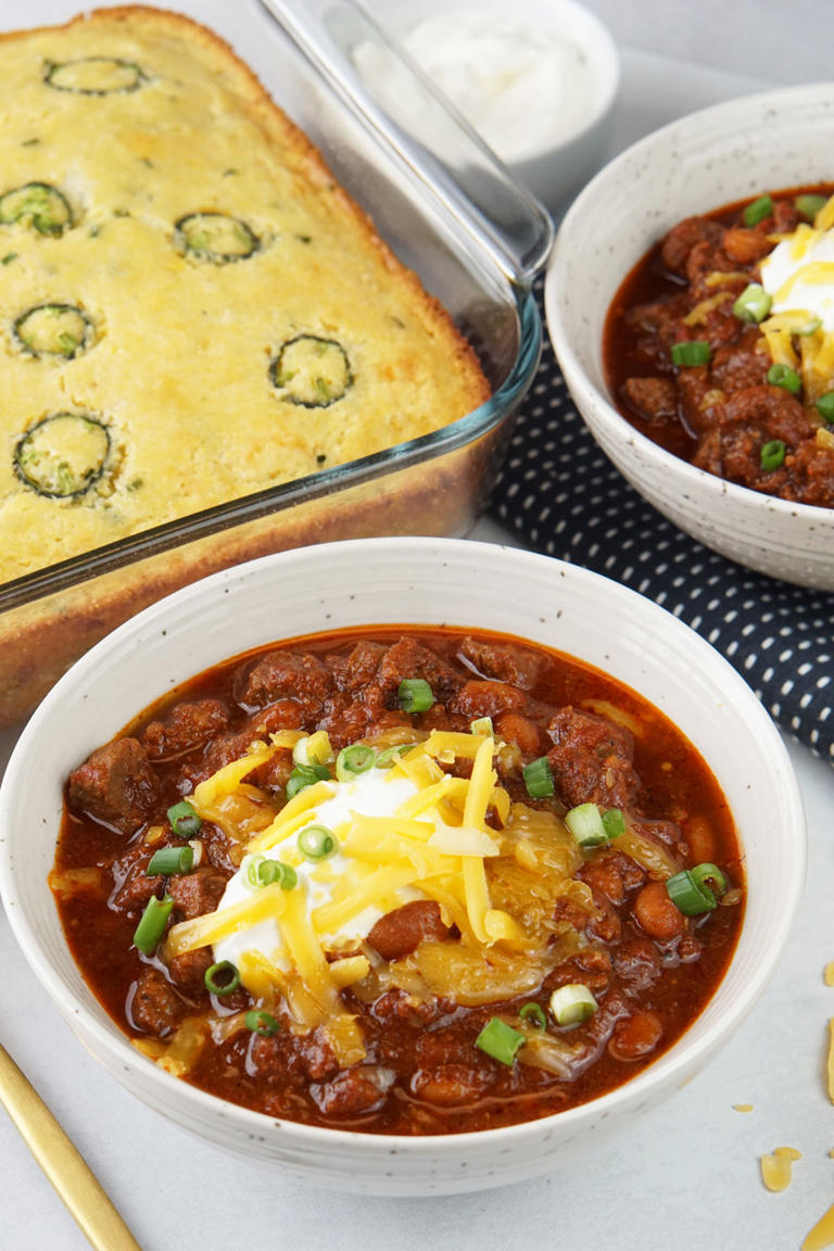 Beef & chorizo chili with jalapeno cornbread