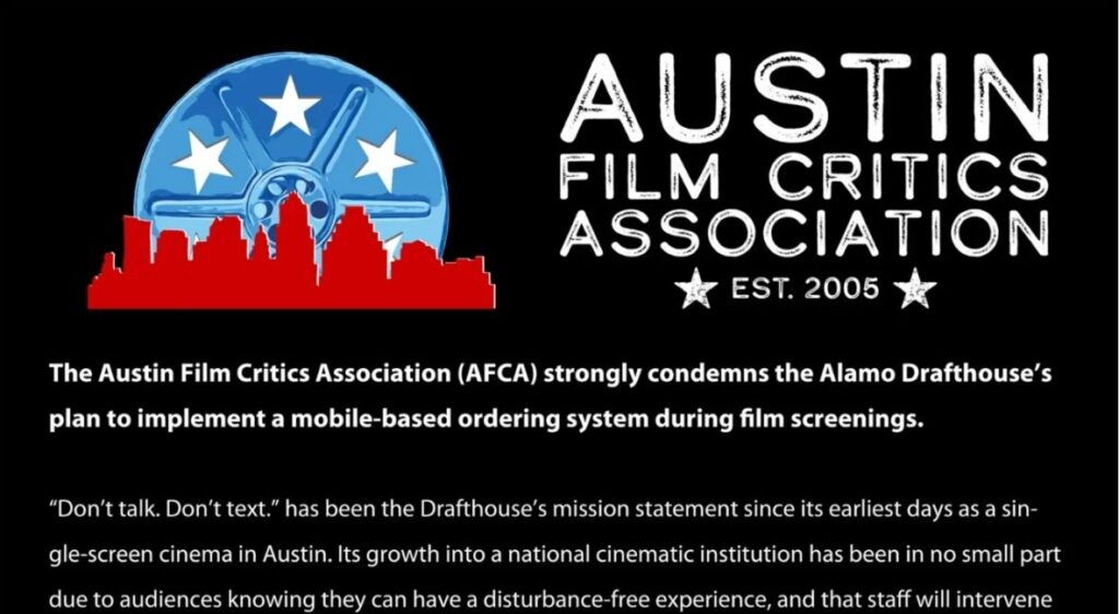 Austin Film Critics Association condemns new mobile-based ordering ...