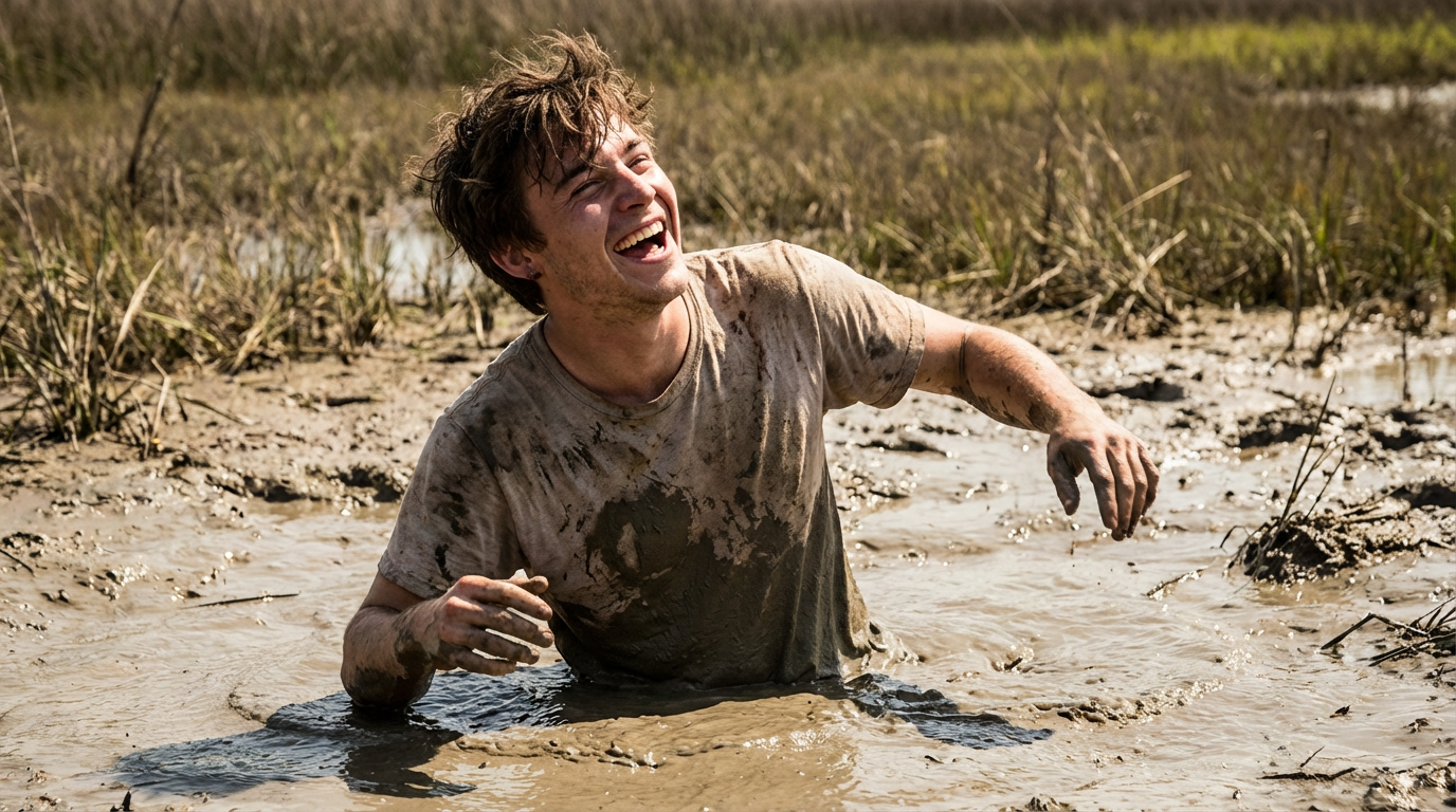 Hiker laughs off sinking into quicksand