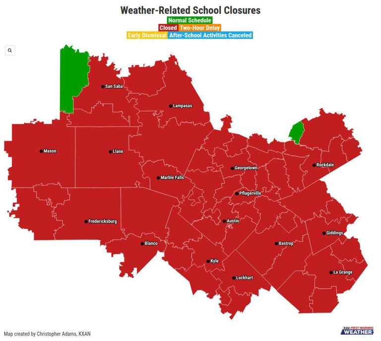 List: Central Texas school delays and closures amid wintry weather