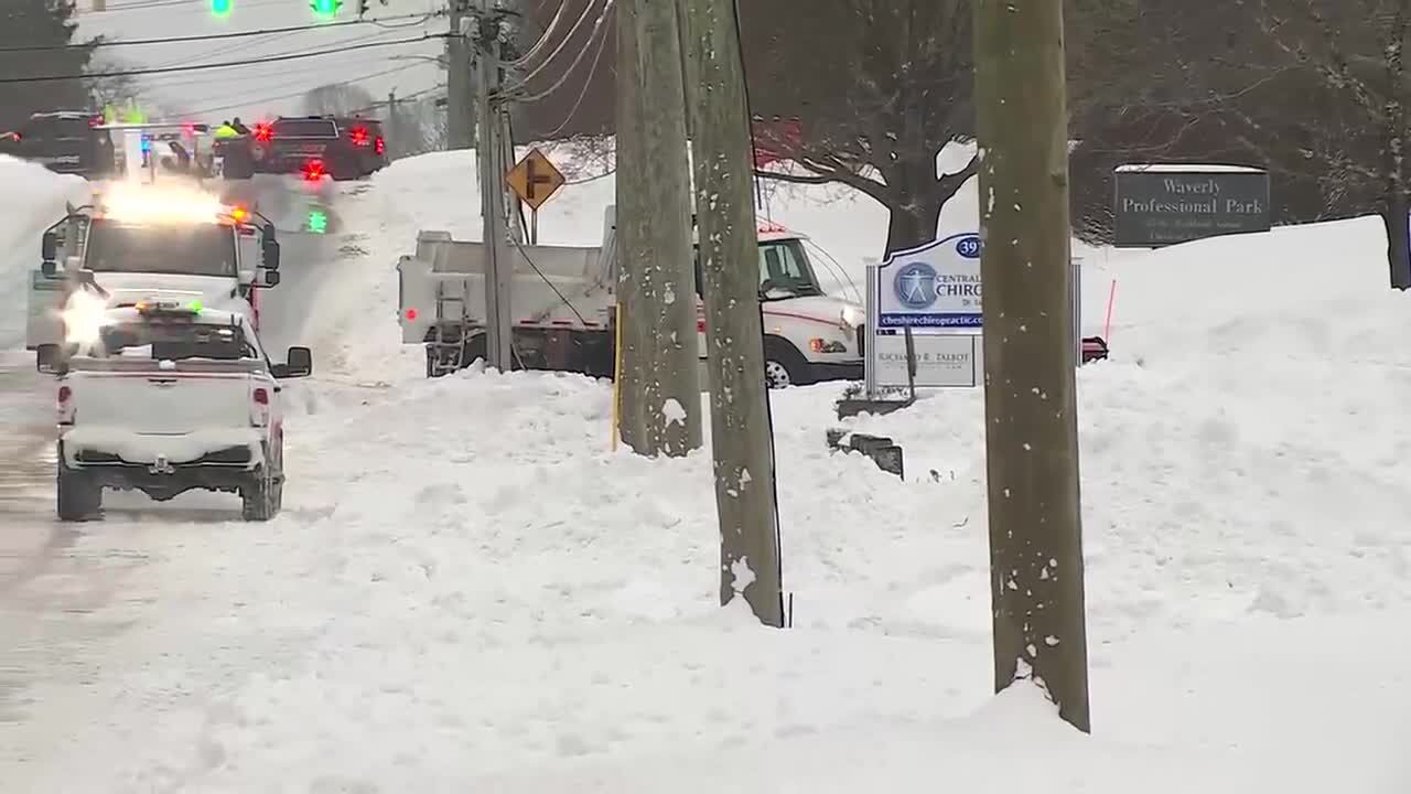 Snow plow crash causes power outage in Cheshire