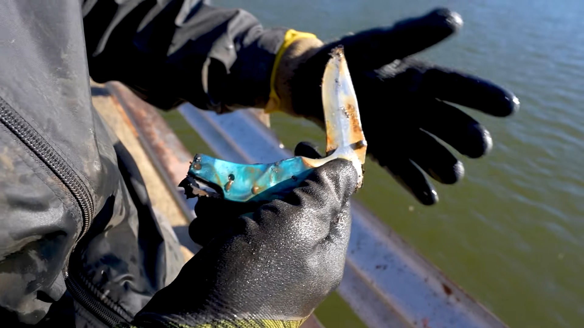 A hunting knife came up magnet fishing… and it raised questions