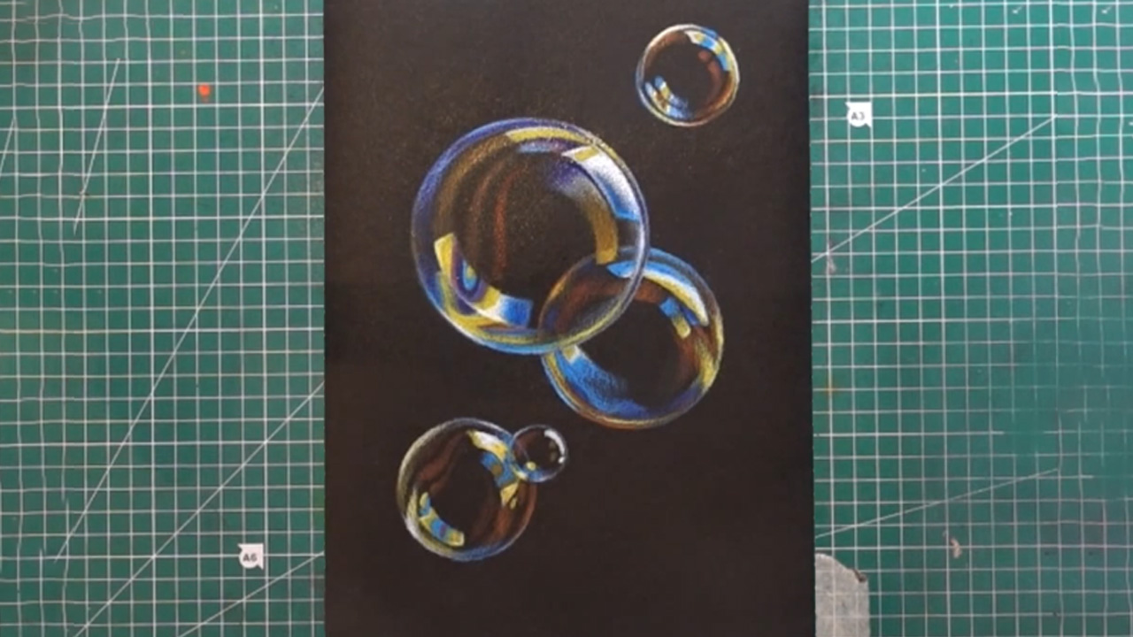 Stunning bubble illustration on black paper with smooth blending