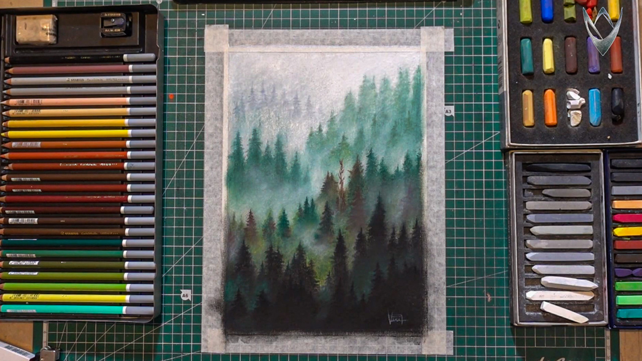 Draw realistic forest mist with soft pastels and chalk pastel pencils