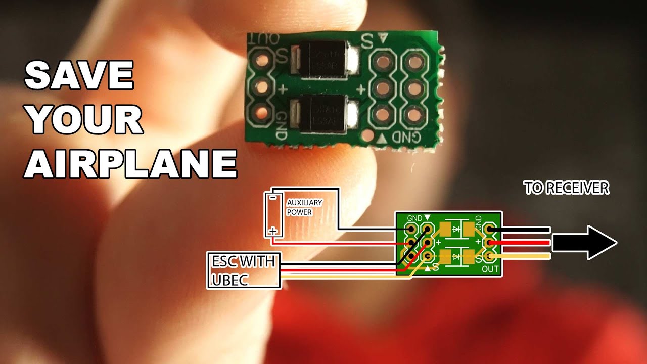 Redundancy power system for RC airplanes | Simple diodes