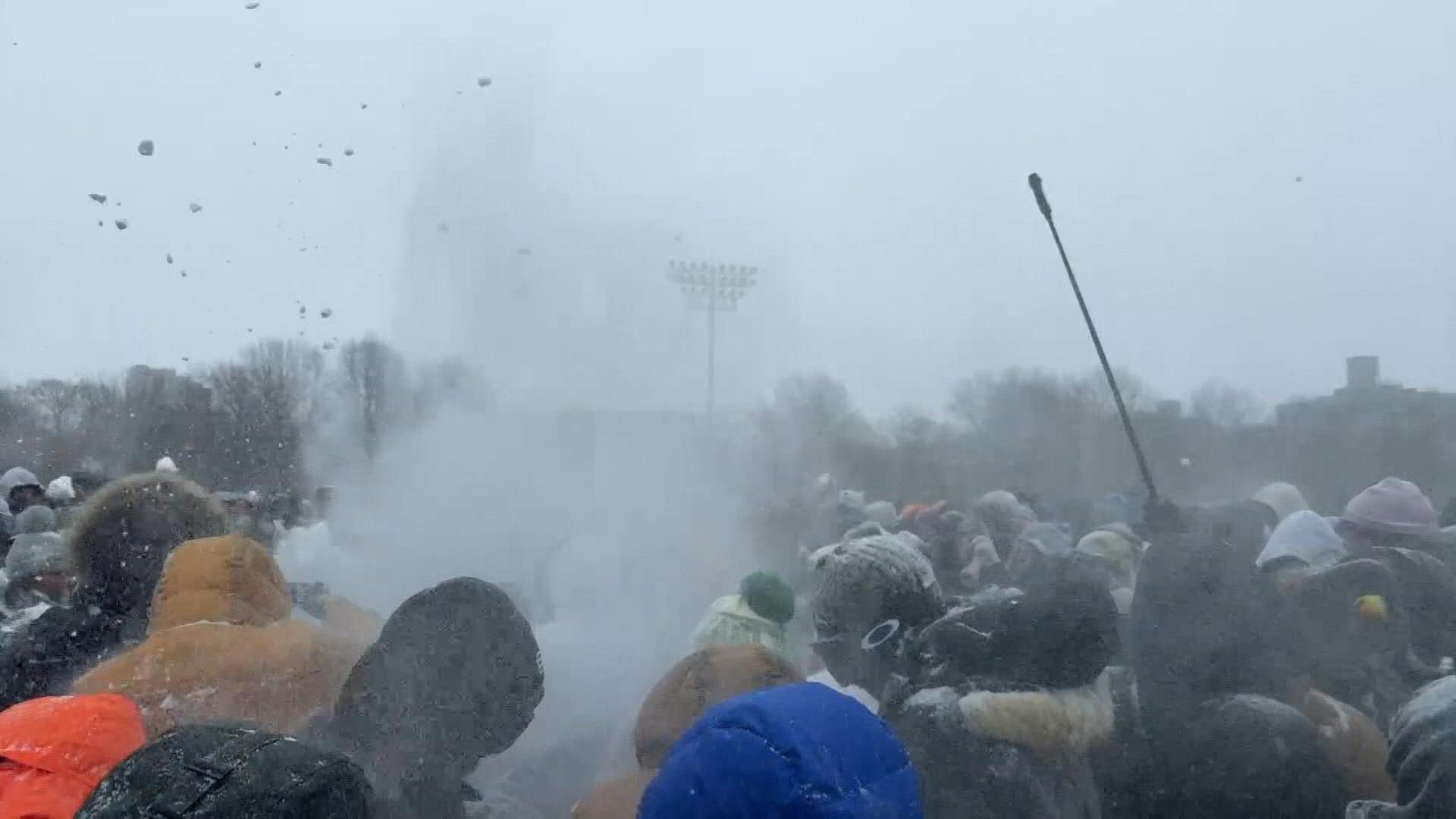 'A little bit of levity': Massive snowball fight breaks out in storm ...