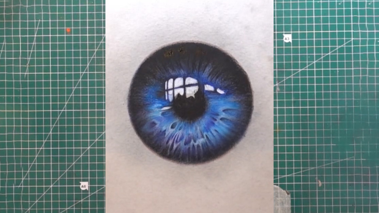 Bring a blue eye to life with chalk pastel colored pencil techniques