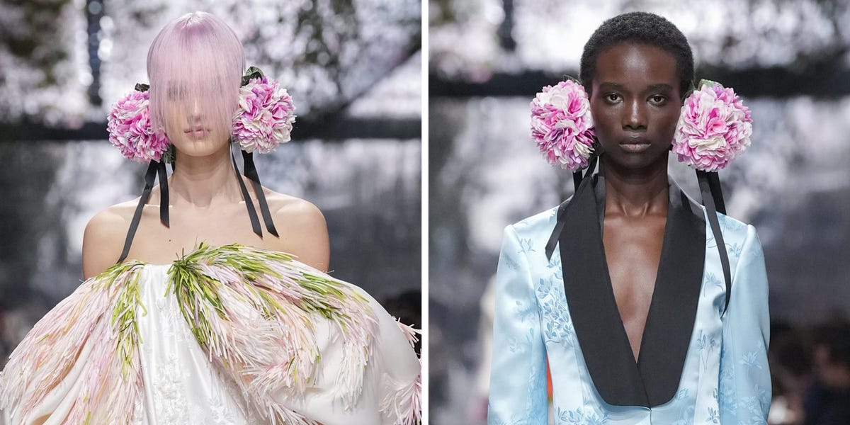 At Dior couture, pink veils of hair and lilac cheeks