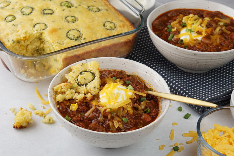 Beef & chorizo chili with jalapeno cornbread