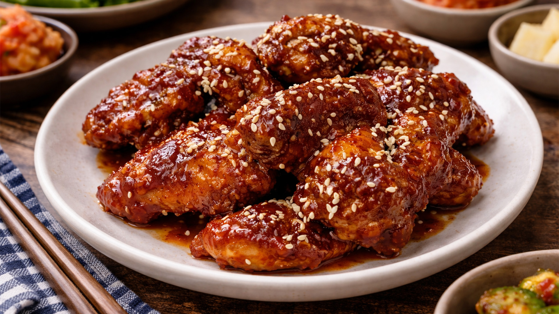 Spicy Korean fried chicken with crispy coating